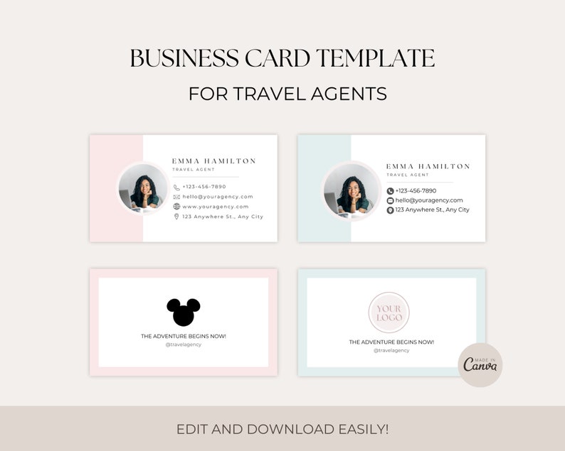 Travel Agent Business Card Template, Travel Agency, Canva Template ...