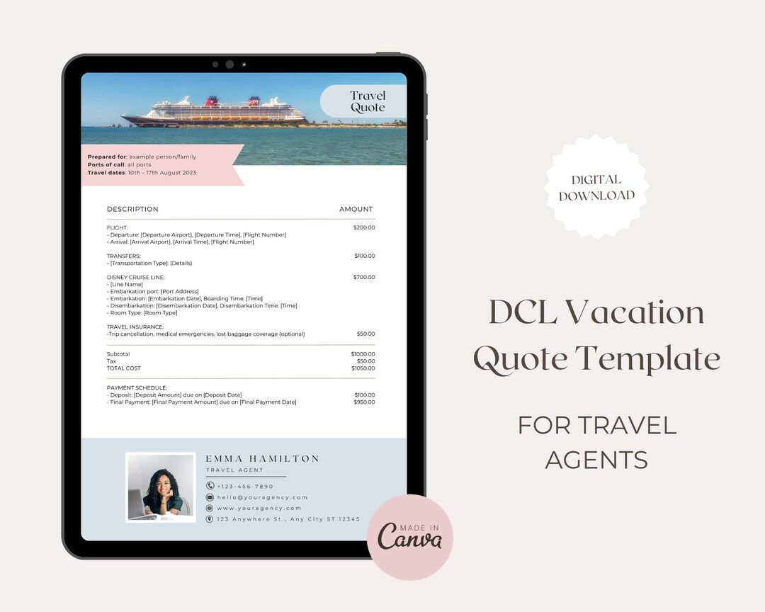 DCL Travel Agent Quote Template, Vacation Quote Template, Cruise ...