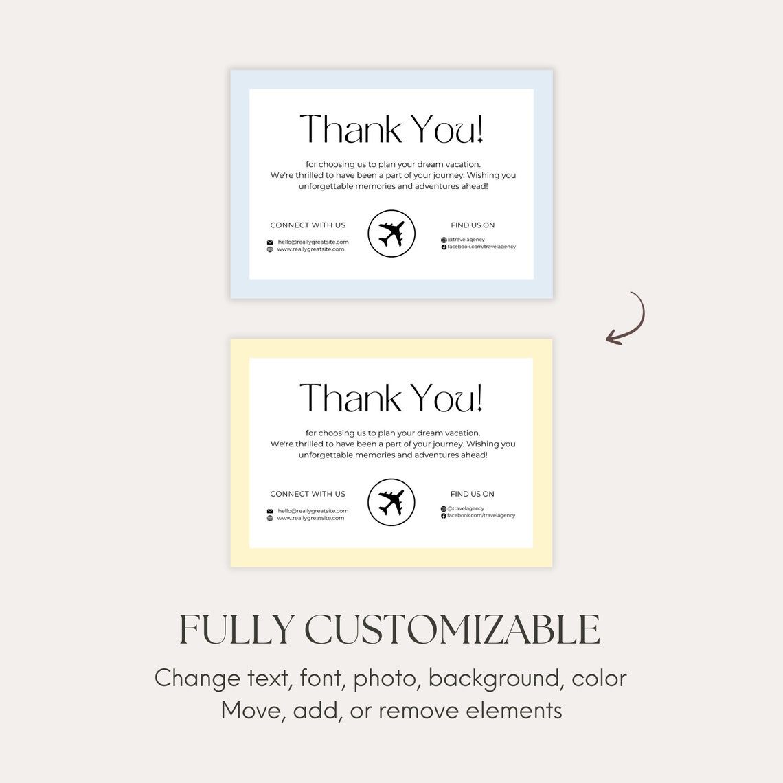 Travel Agent Thank You Note to Client, Thank You Note, Canva Template ...