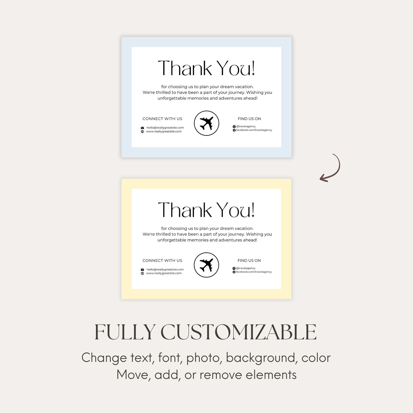 Travel Agent Thank You Note to Client, Thank You Note, Canva Template ...