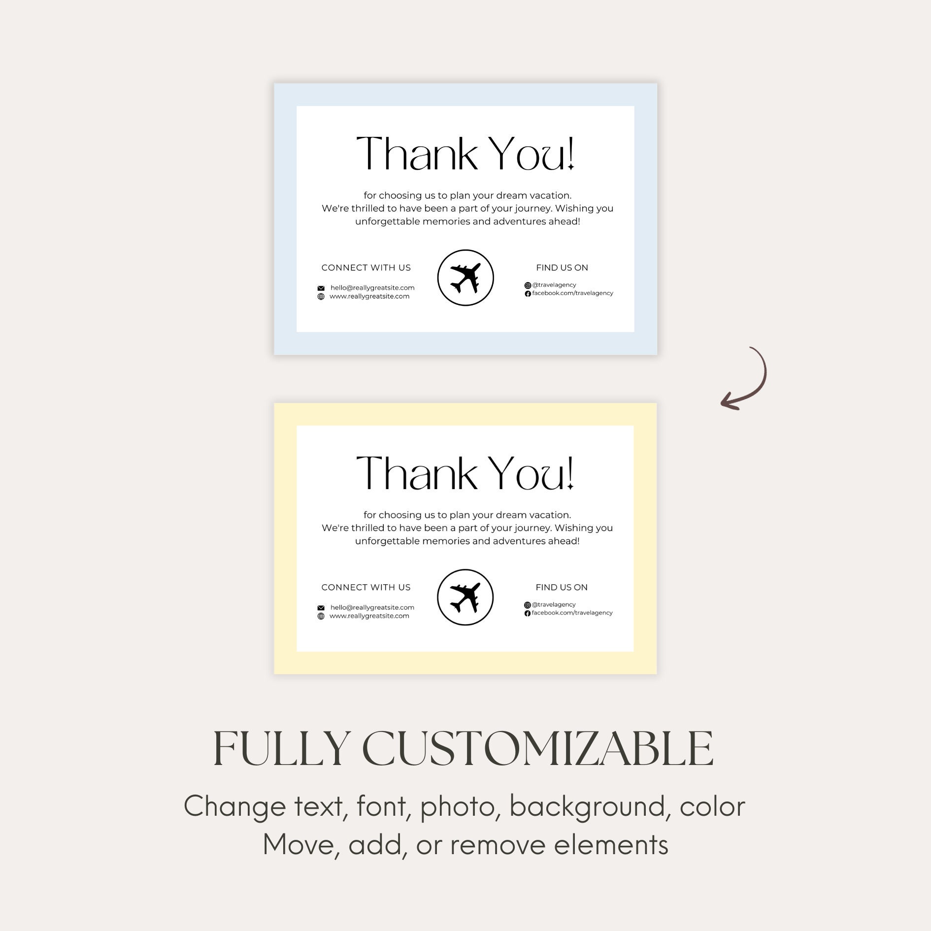 Travel Agent Thank You Note to Client, Thank You Note, Canva Template ...