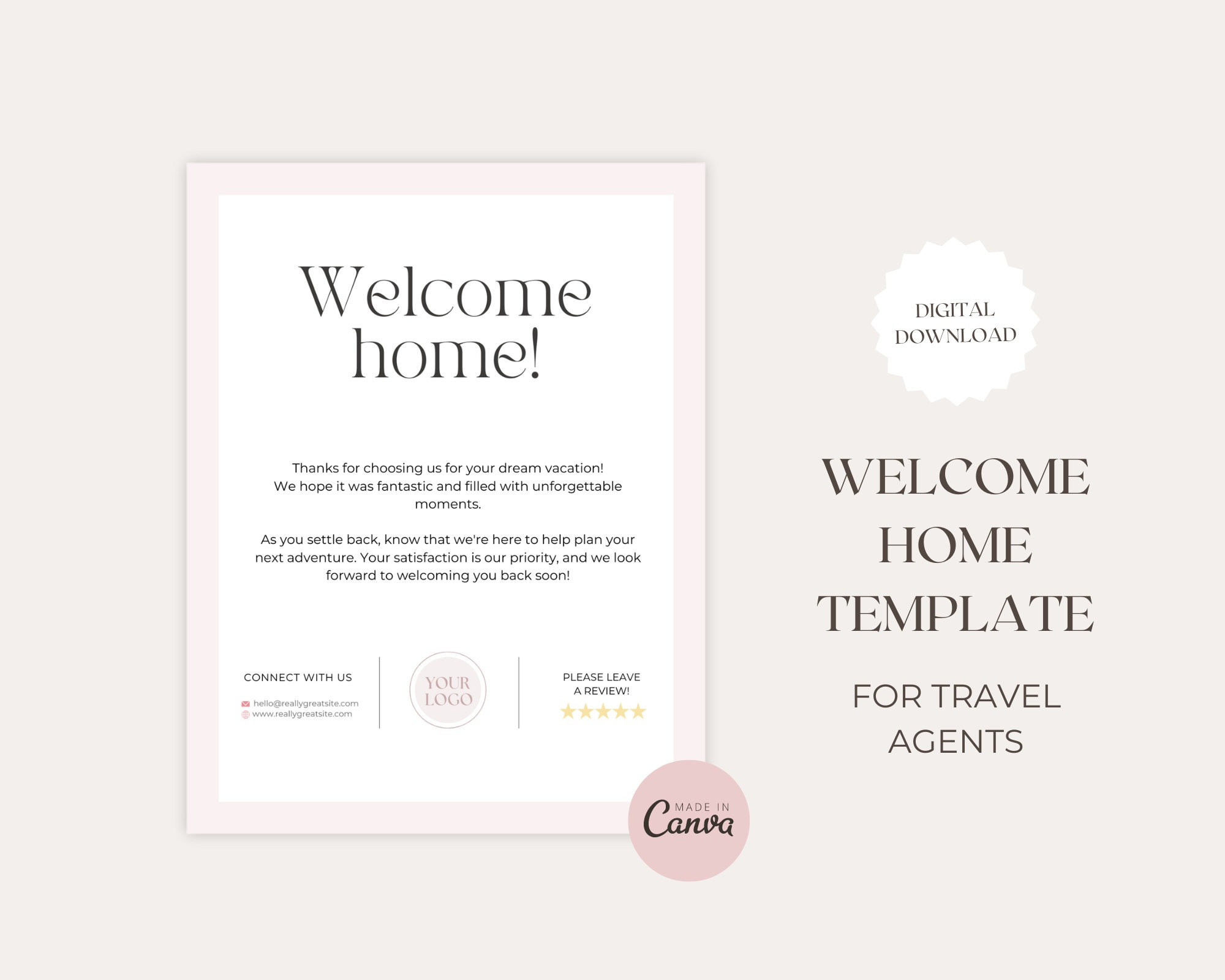 Welcome Home Template, Travel Agent Template, Thank You Card Customer ...