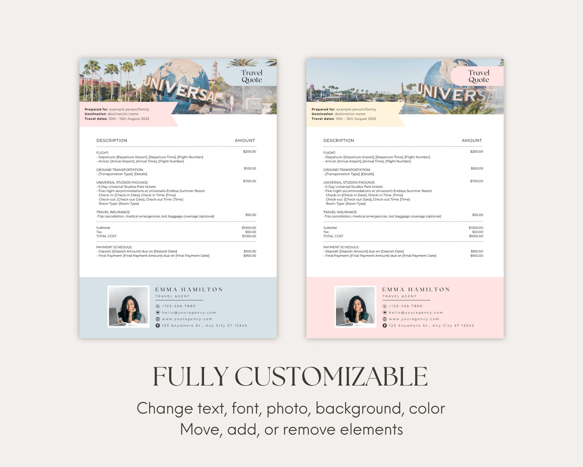 Universal Studios Orlando Agent Quote Template, Vacation Quote Template ...