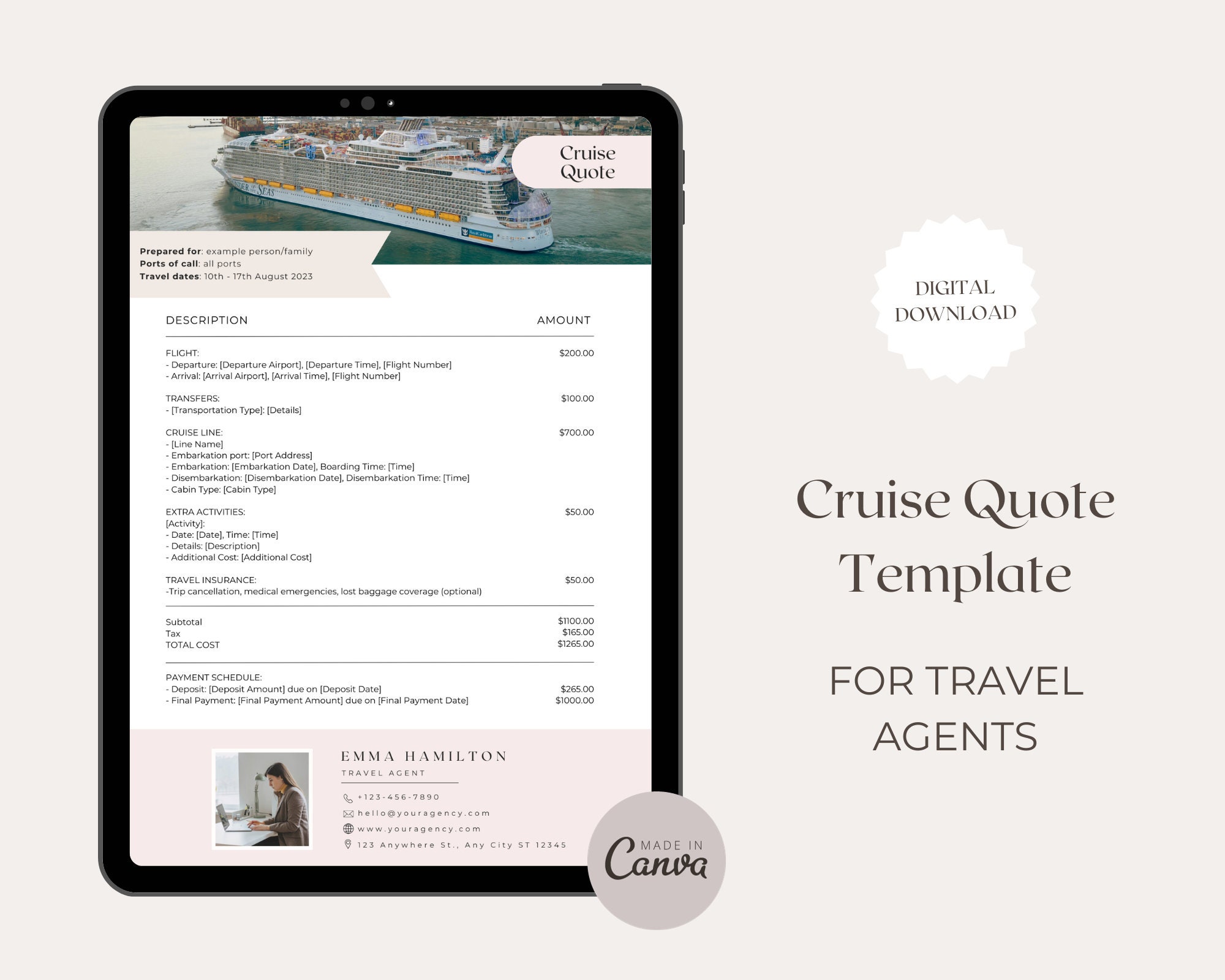 Travel Agent Cruise Quote Template, Cruise Vacation Quote Template ...