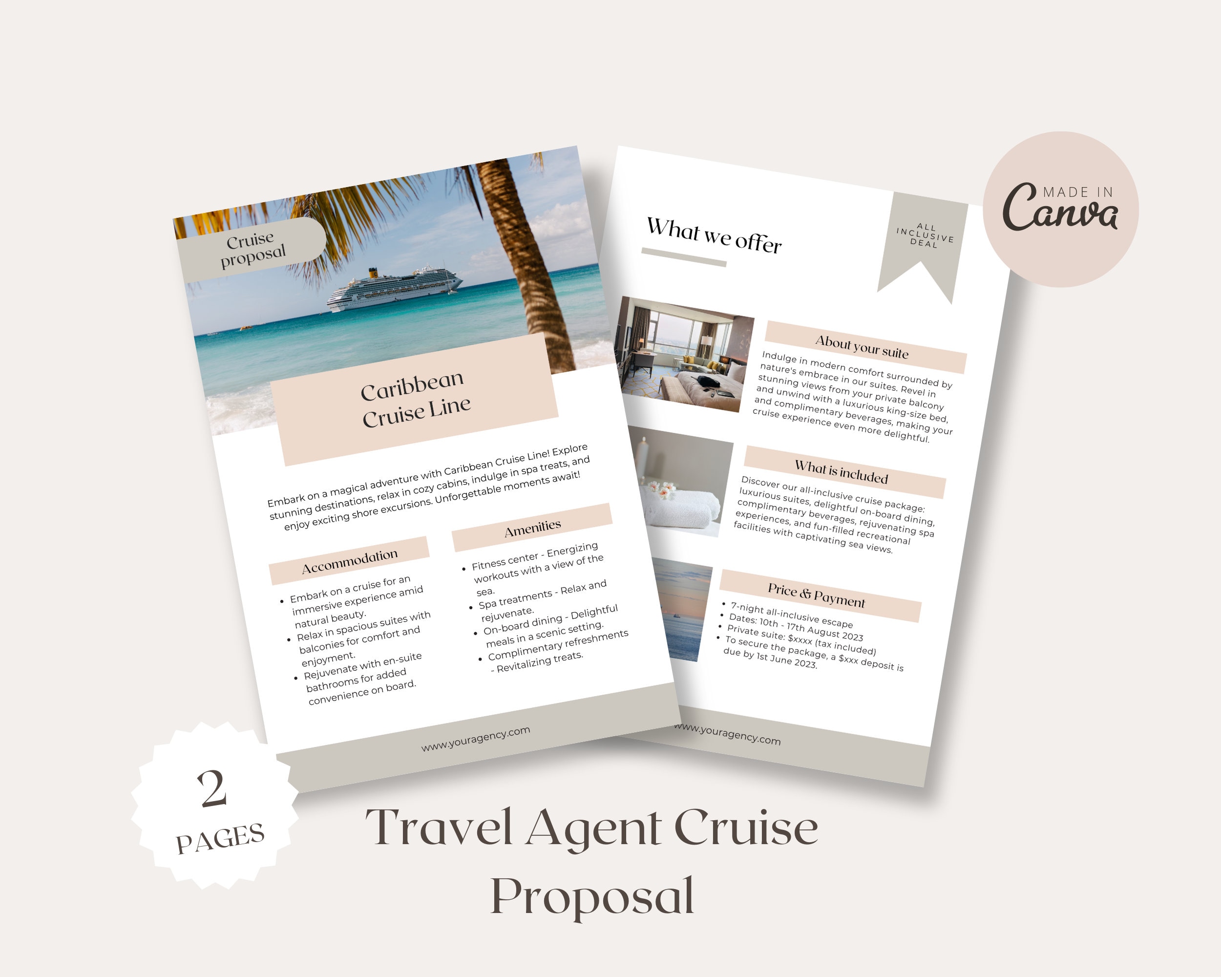 Travel Agent Cruise Proposal Template, Simple Canva Template, Travel ...