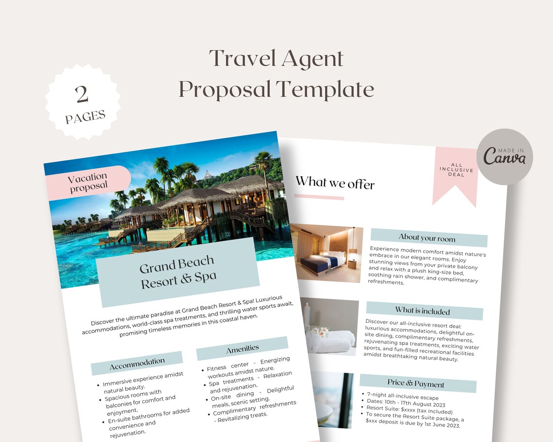 Travel Agent Proposal Template, Simple Canva Template, Travel Agent ...