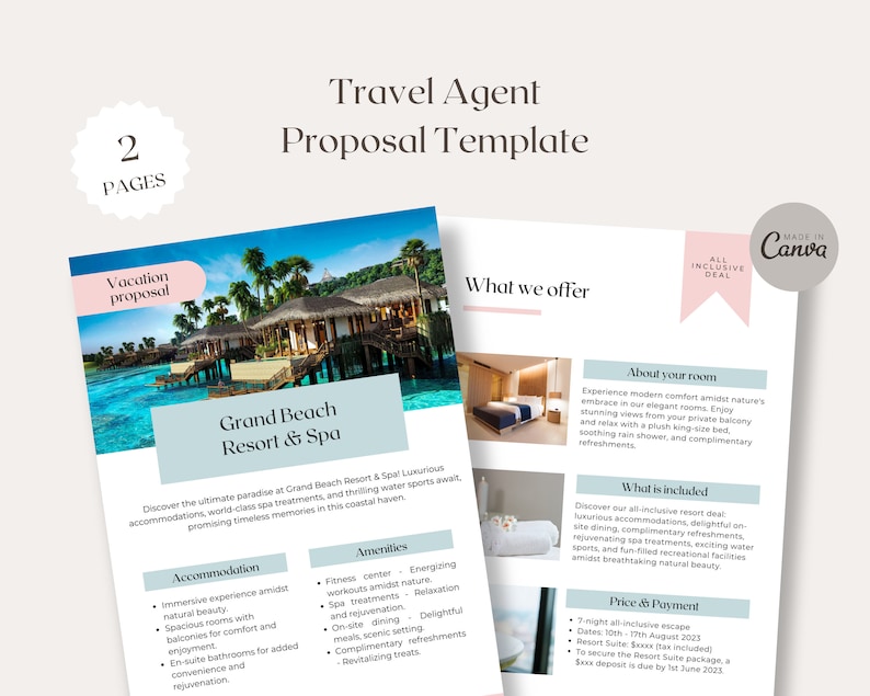 Travel Agent Proposal Template, Simple Canva Template, Travel Agent ...