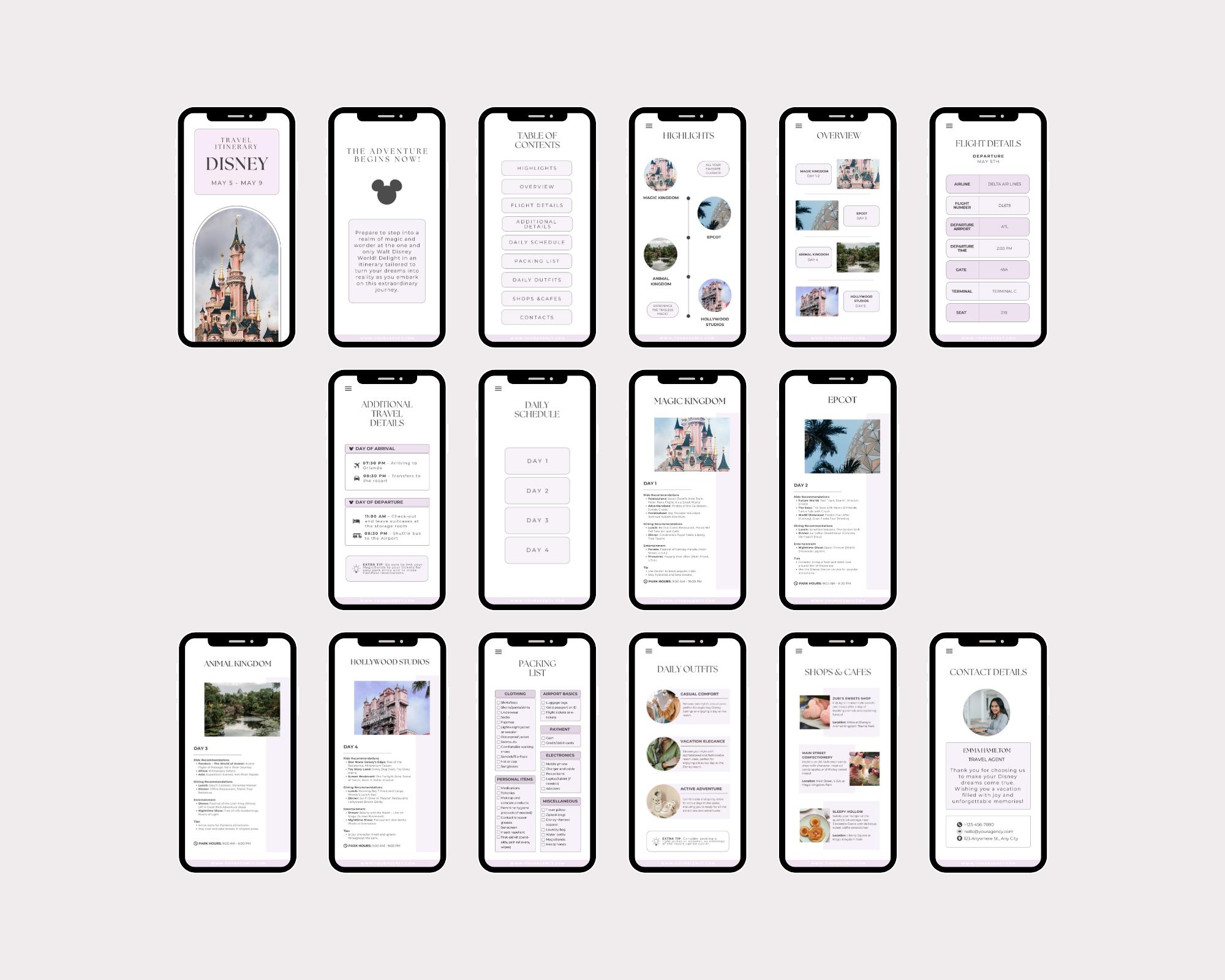 WDW Travel Itinerary Template, Mobile Travel Planner, WDW Agent, Travel ...