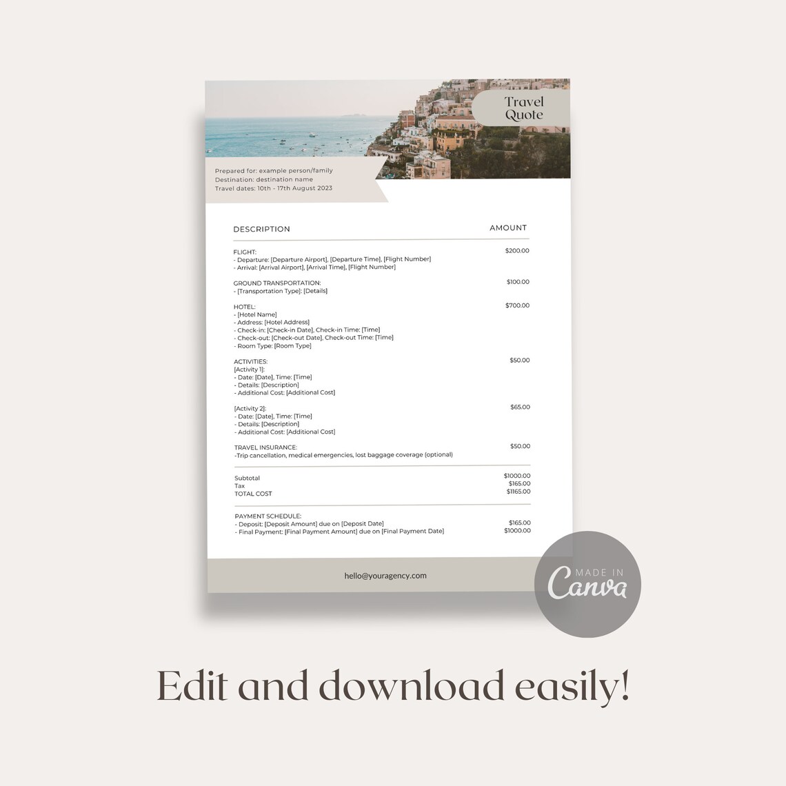 Travel Agent Quote Template, Vacation Quote Template, Quotation ...