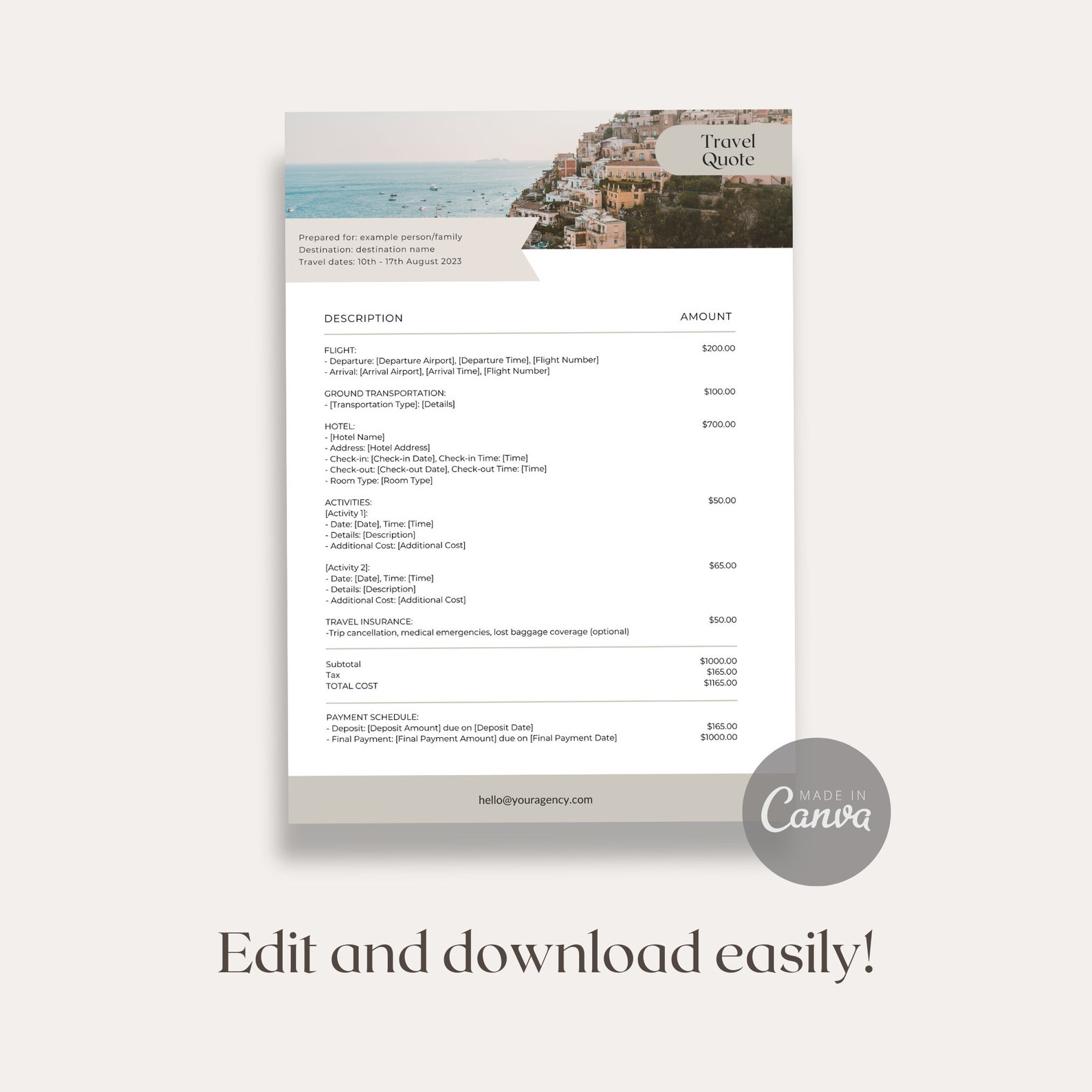 Travel Agent Quote Template, Vacation Quote Template, Quotation ...