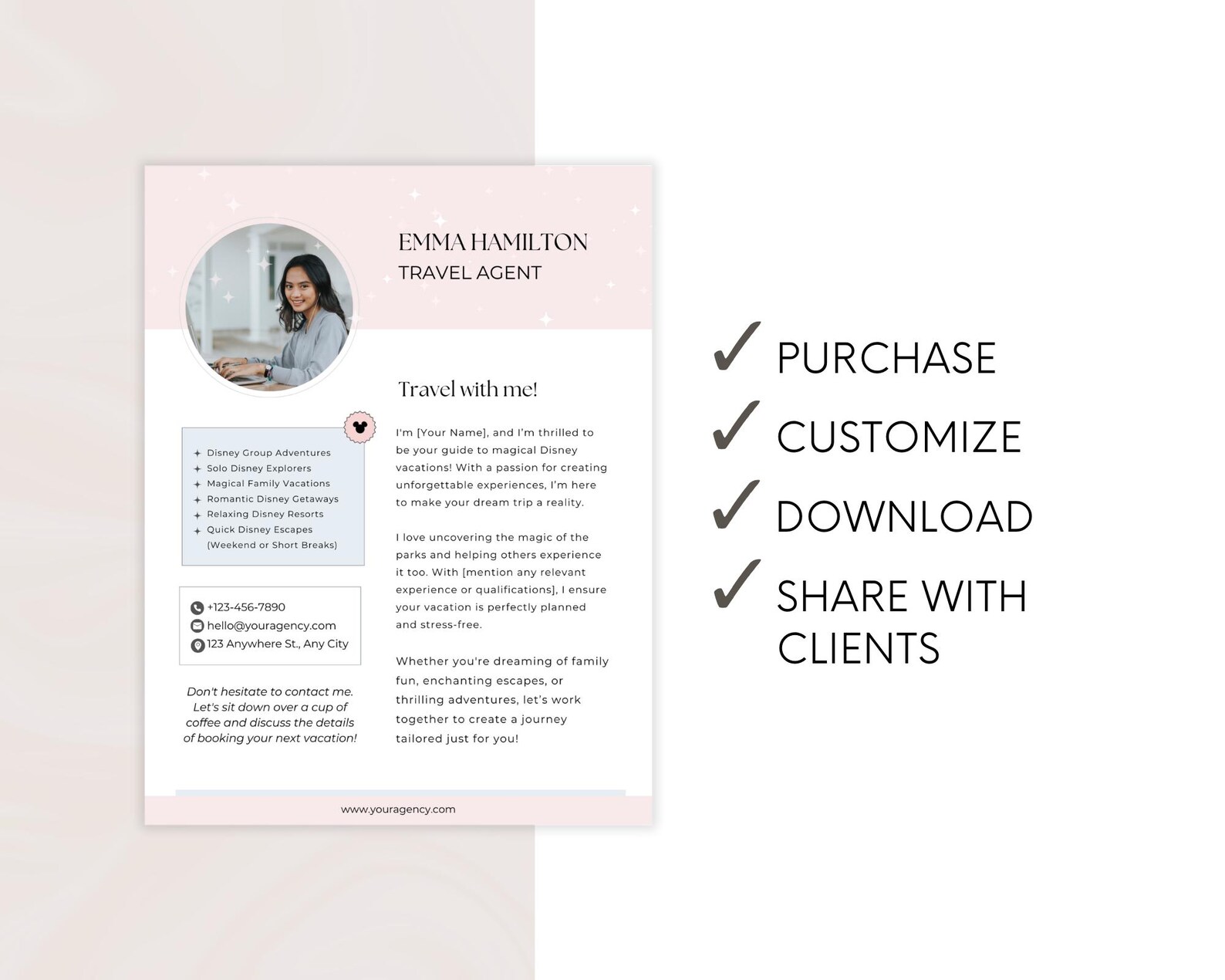 WDW Travel Agent Bio Template, Travel Agent Intro, Canva, Travel Agent ...