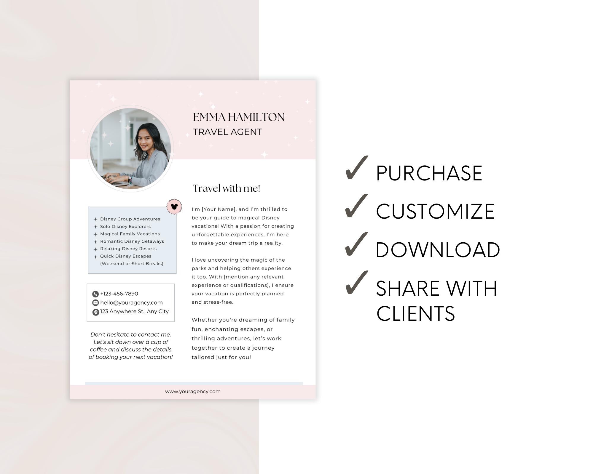WDW Travel Agent Bio Template, Travel Agent Intro, Canva, Travel Agent ...