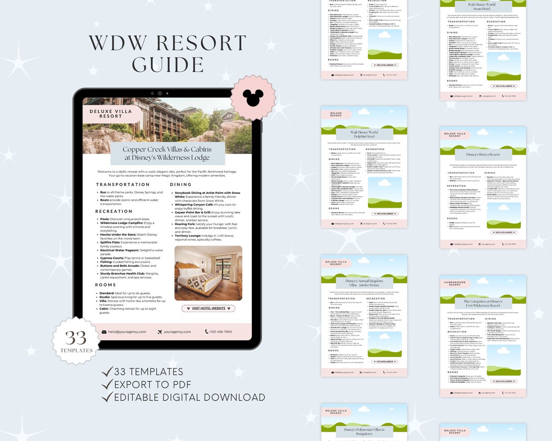 WDW Resort Guide, WDW Resort Cards, Travel Agent Template, WDW Agent ...
