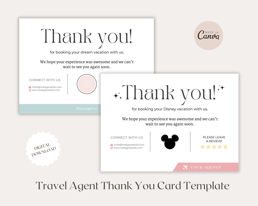 Travel Agent Thank You Note to Client, Thank You Note, Canva Template ...
