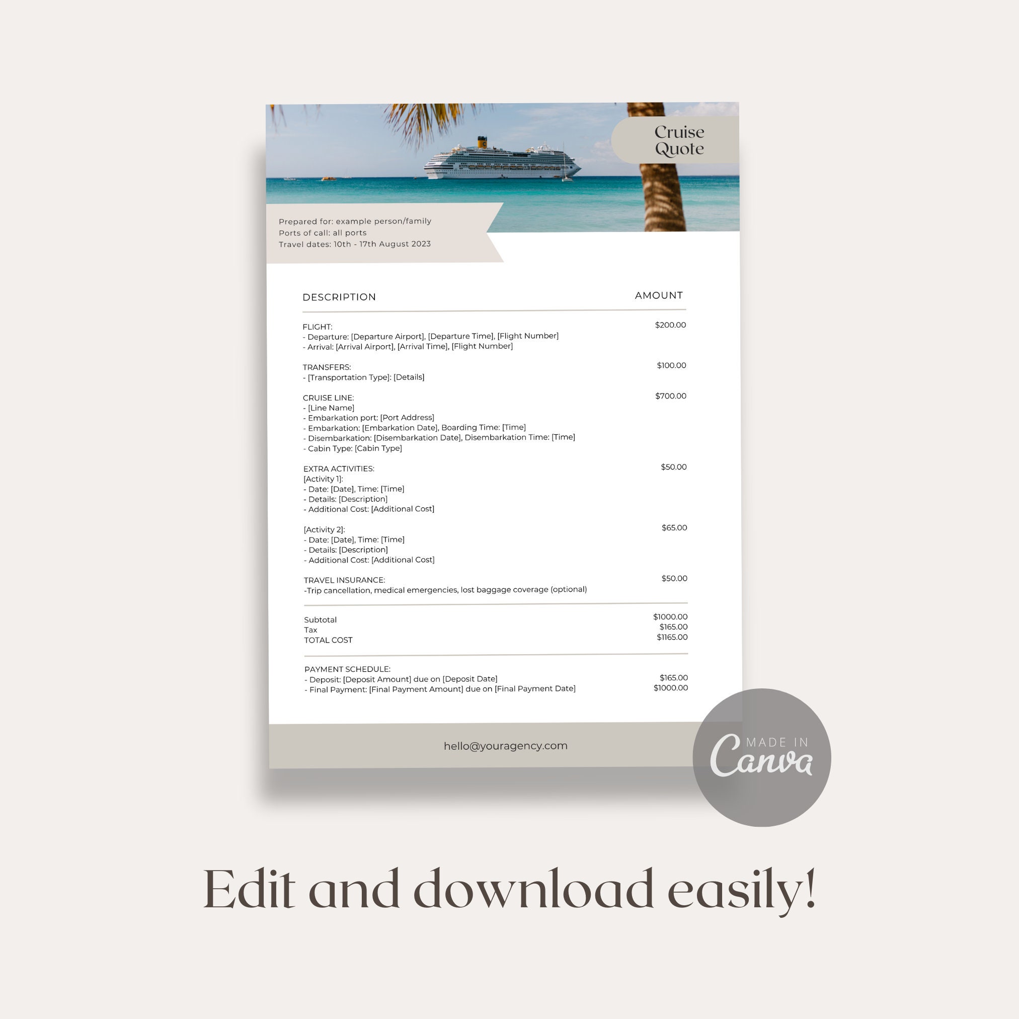 Travel Agent Cruise Quote Template, Cruise Vacation Quote Template ...
