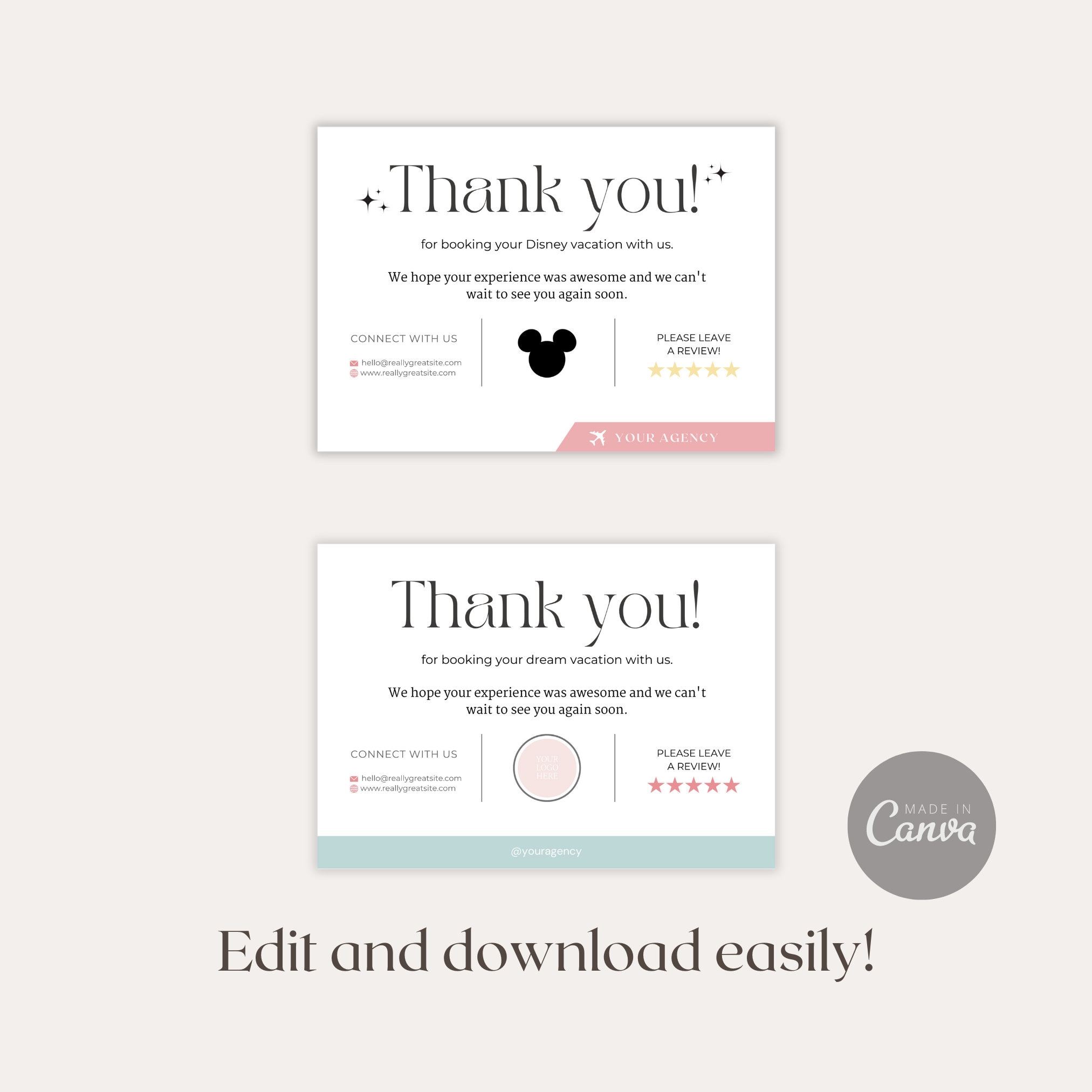 Travel Agent Thank You Note to Client, Thank You Note, Canva Template ...