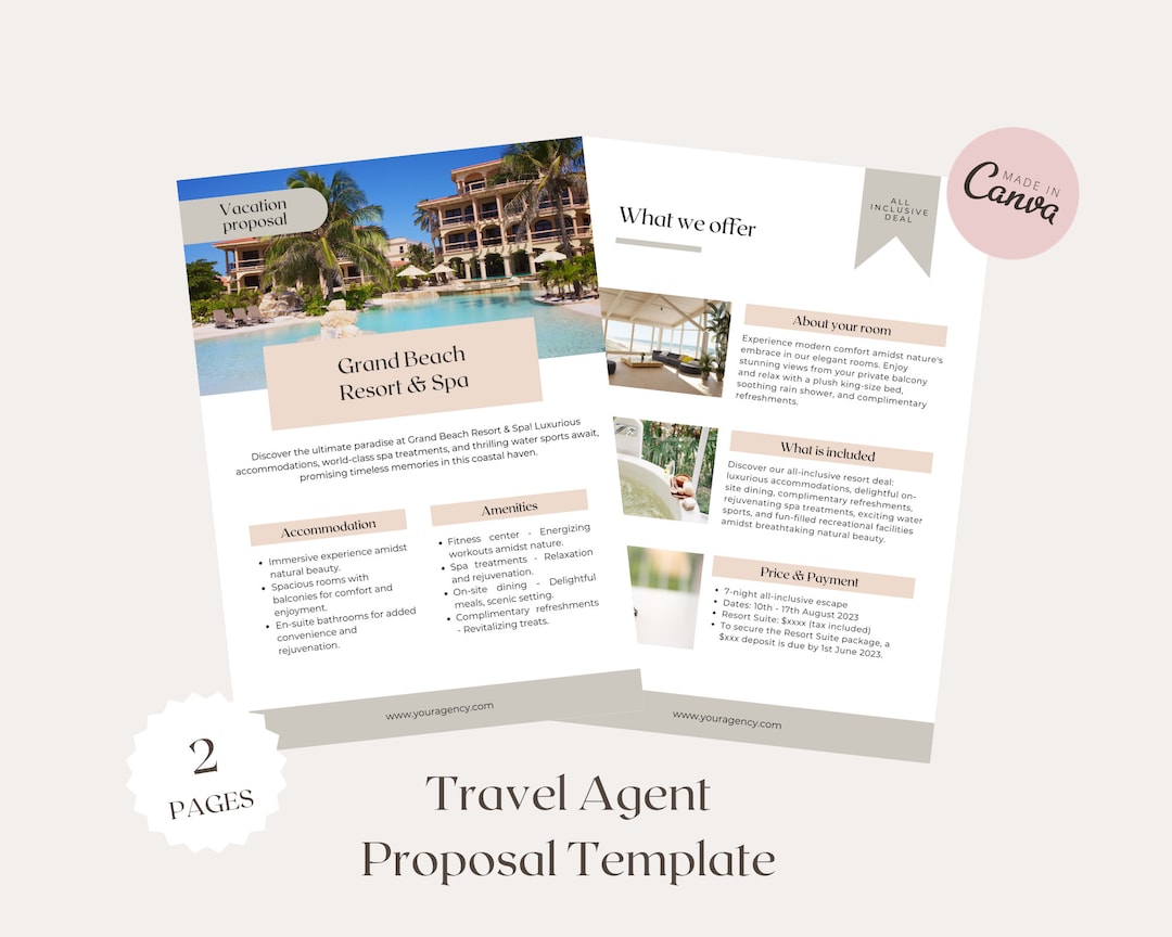 Travel Agent Proposal Template, Simple Canva Template, Travel Agent ...