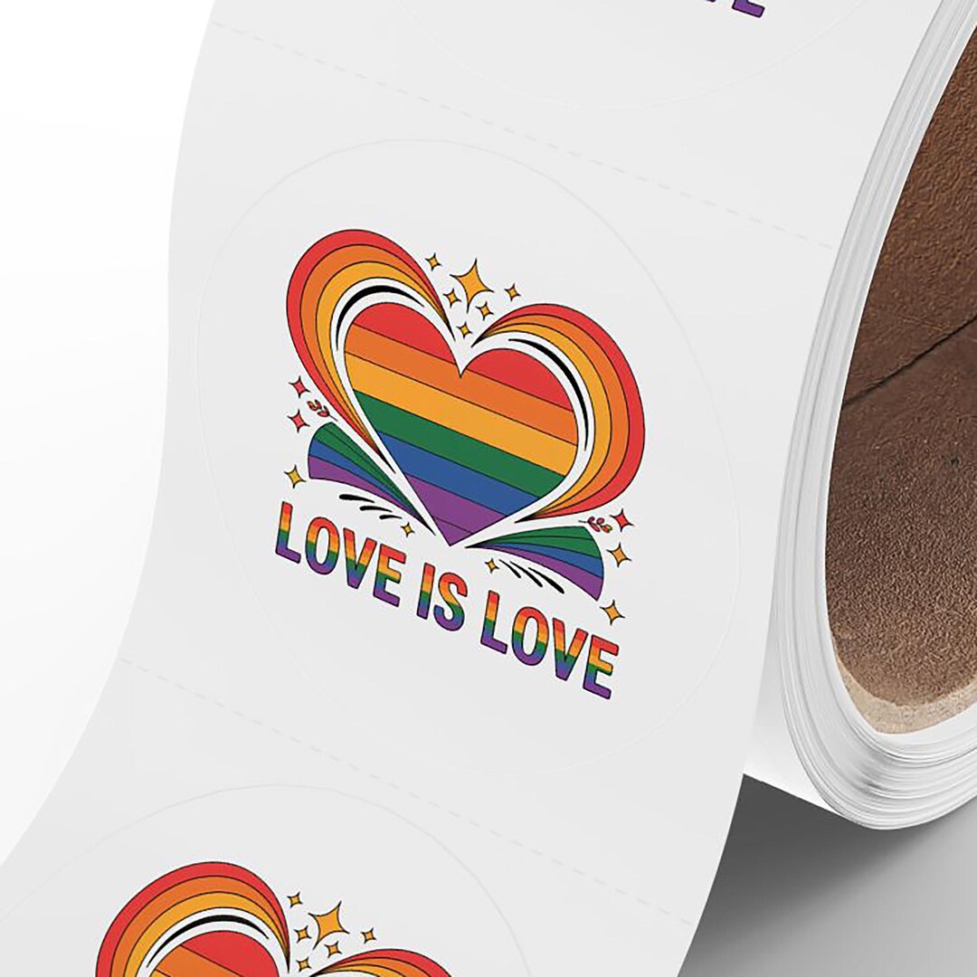 Love is Love Sticker Roll, Rainbow Heart Pride Stickers, LGBTQ Equality ...