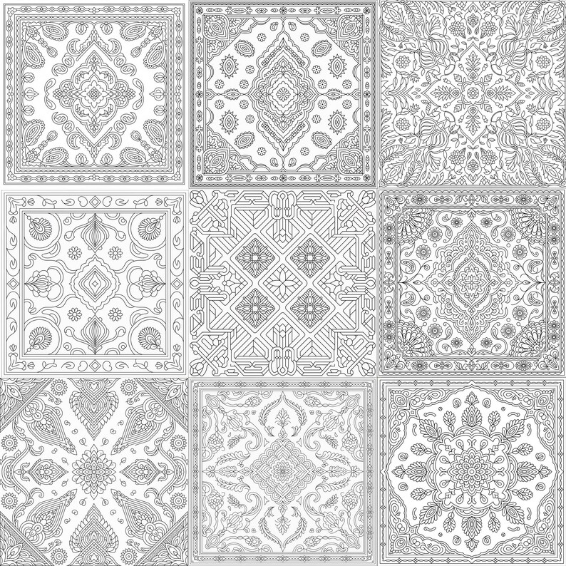 Carpet Coloring Page Digital Download, Ornate Rug Coloring Sheet ...