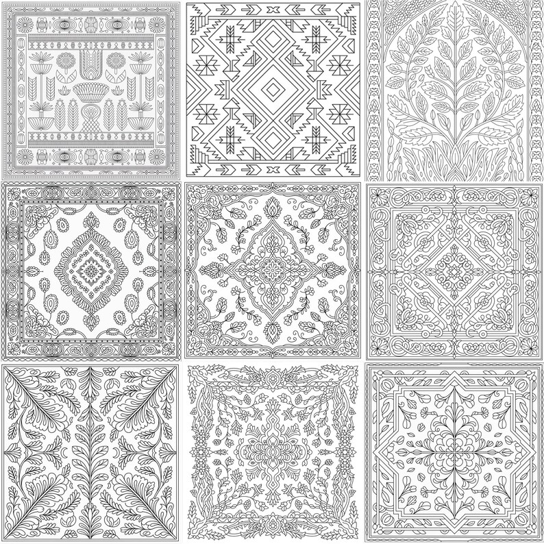 Carpet Coloring Page Digital Download, Ornate Rug Coloring Sheet ...