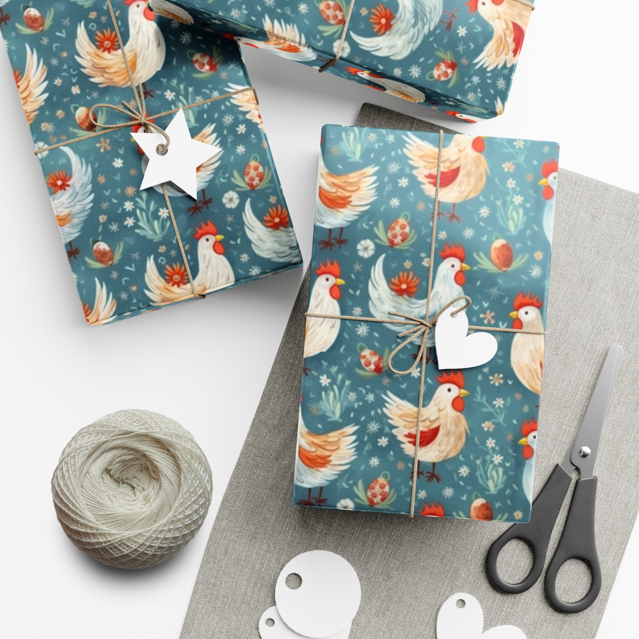 Hens Folk Art Style Gift Wrap Paper Chicken Wrapping Paper - Etsy