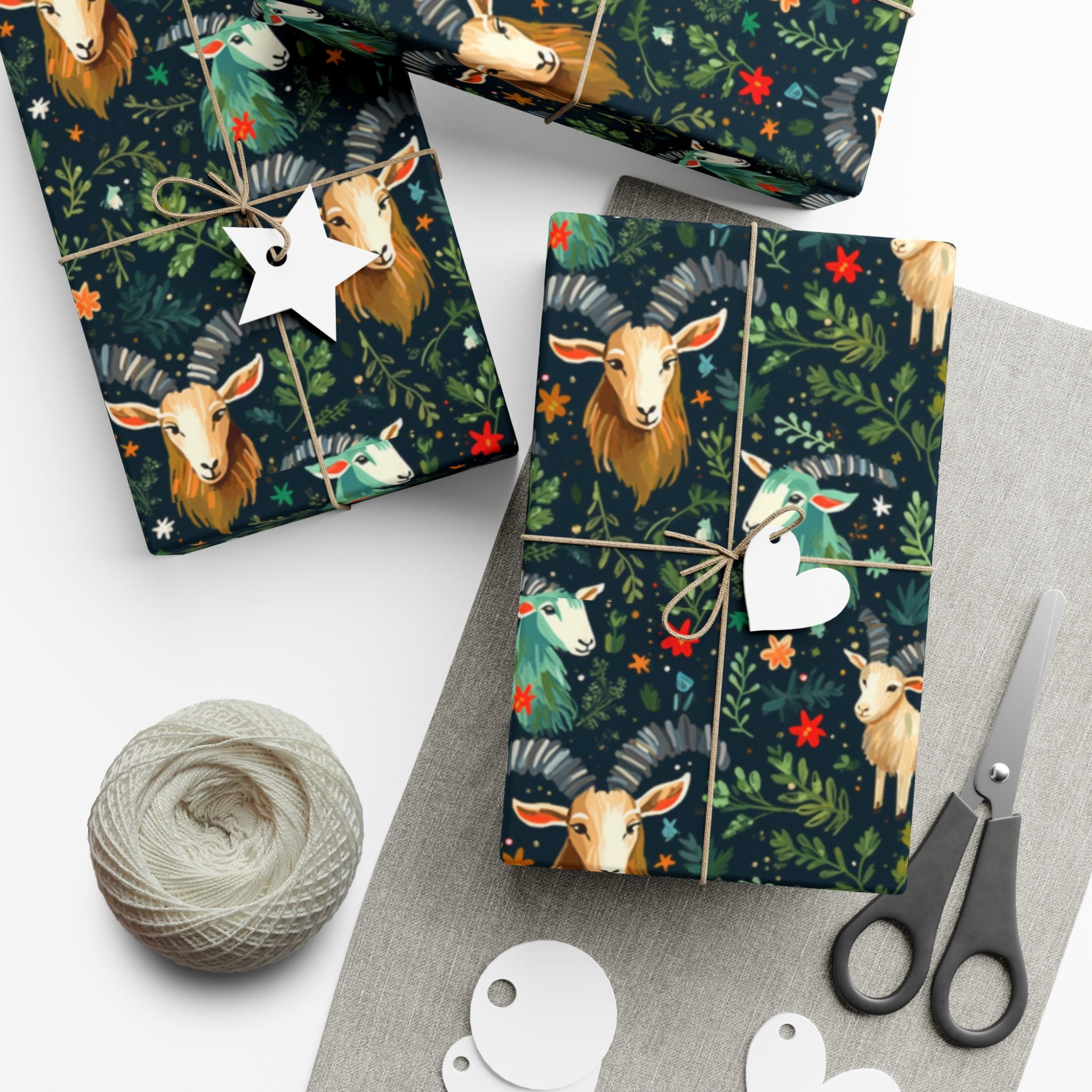 Goat Folk Art Style Gift Wrap Paper, Goat Wrapping Paper, Goat Paper ...