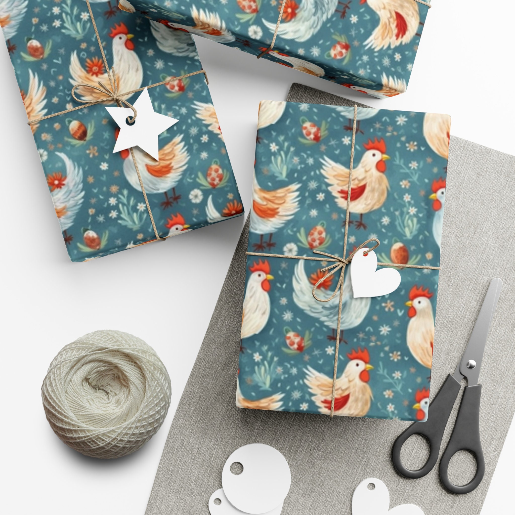 Hens Folk Art Style Gift Wrap Paper Chicken Wrapping Paper - Etsy