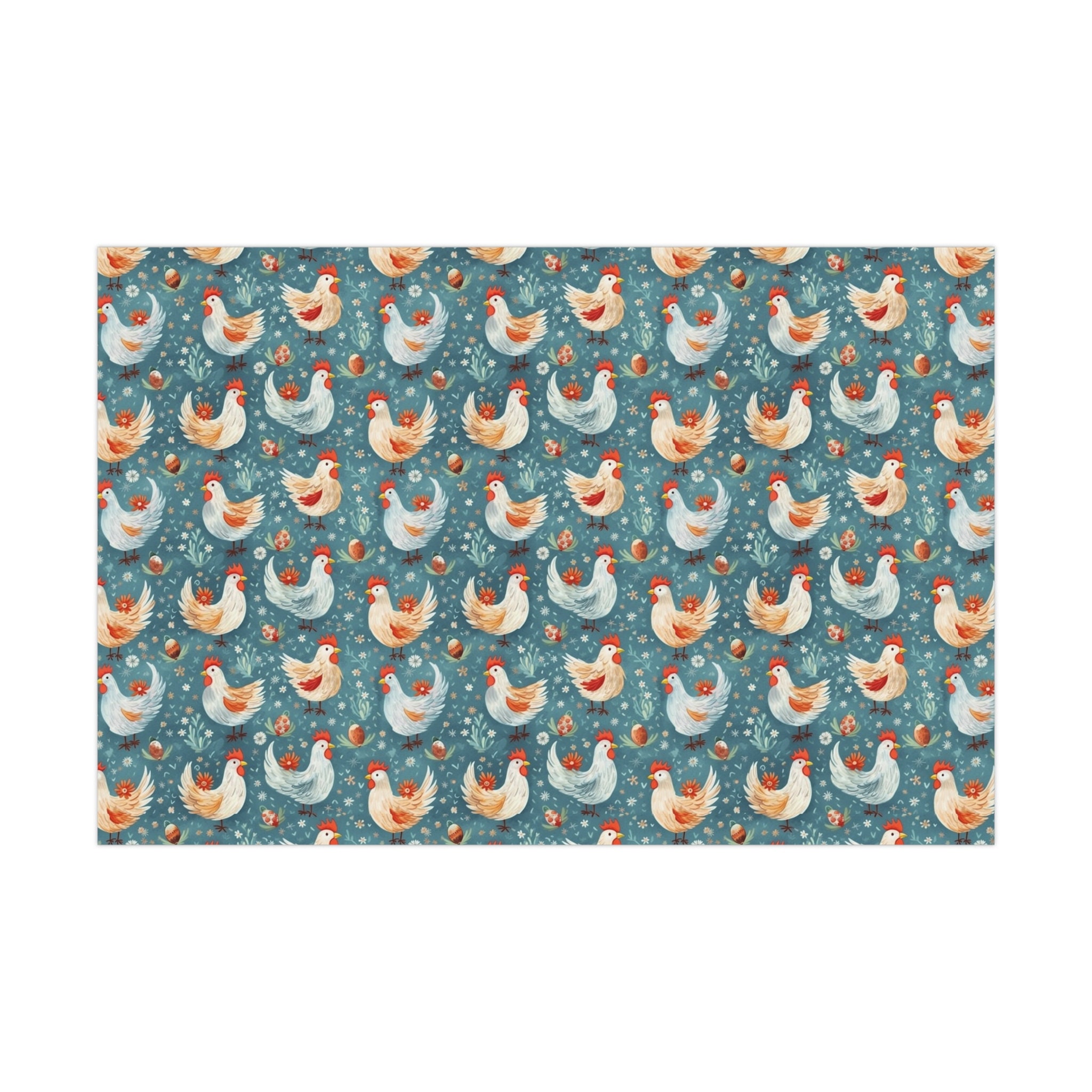 Hens Folk Art Style Gift Wrap Paper, Chicken Wrapping Paper, Chicken ...