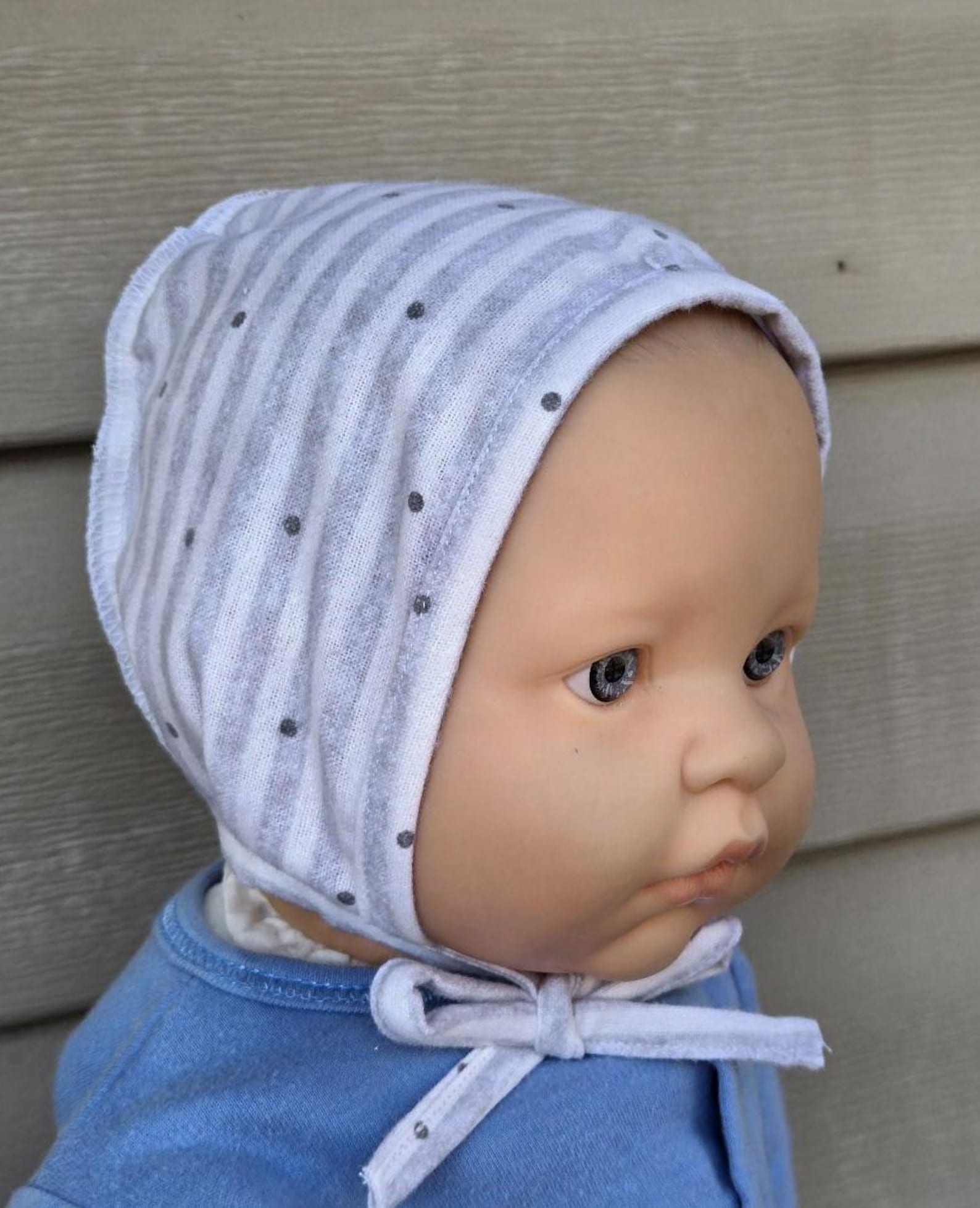 Speckled Gray Flannel Baby Bonnet #116 - Etsy
