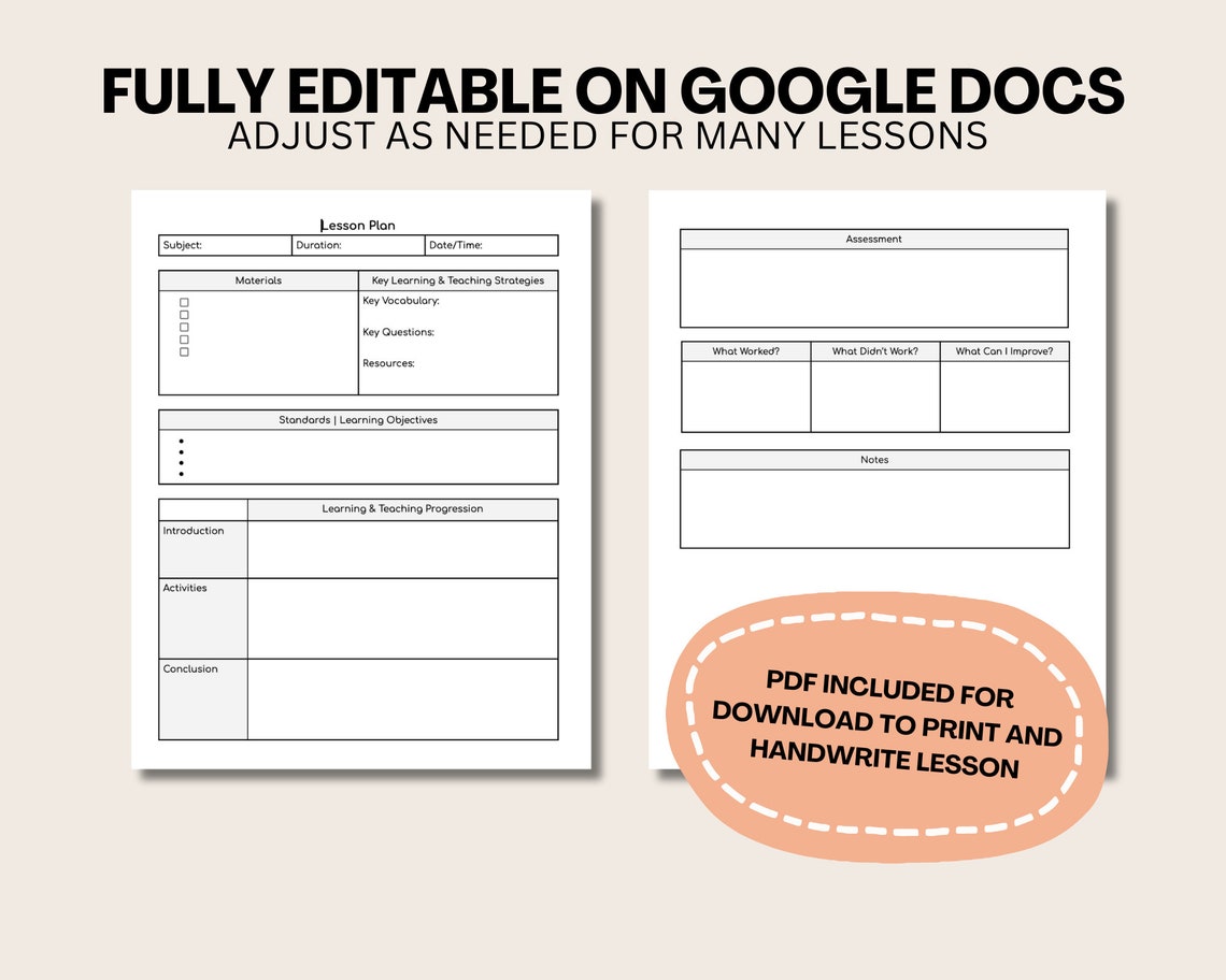 SIMPLE & EDITABLE Lesson Plan Template - Works With Google Docs + PDF ...