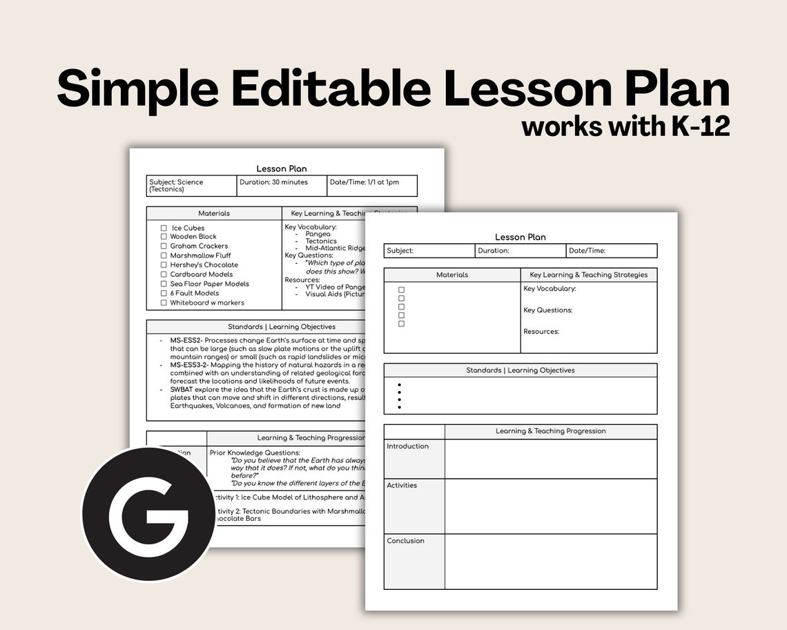 SIMPLE & EDITABLE Lesson Plan Template - Works With Google Docs + PDF ...