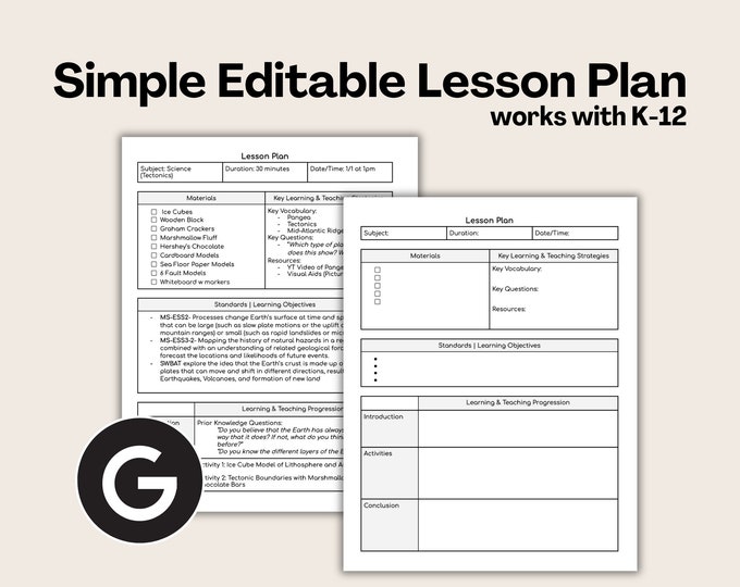 Editable Lesson Plan Template | Digital Print | Teacher Planner ...