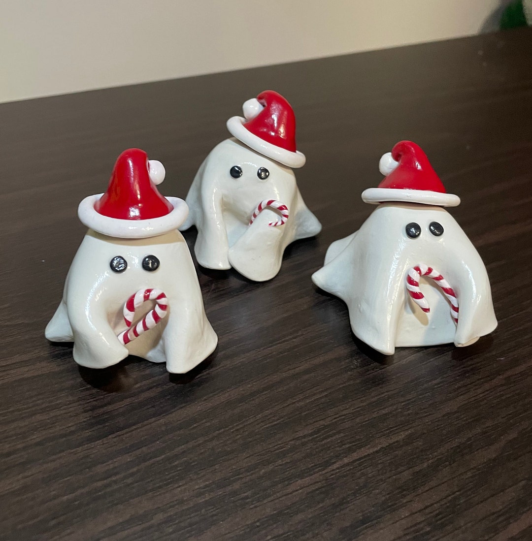 Clay Ghost With Santa Hat & Candy Cane - Etsy