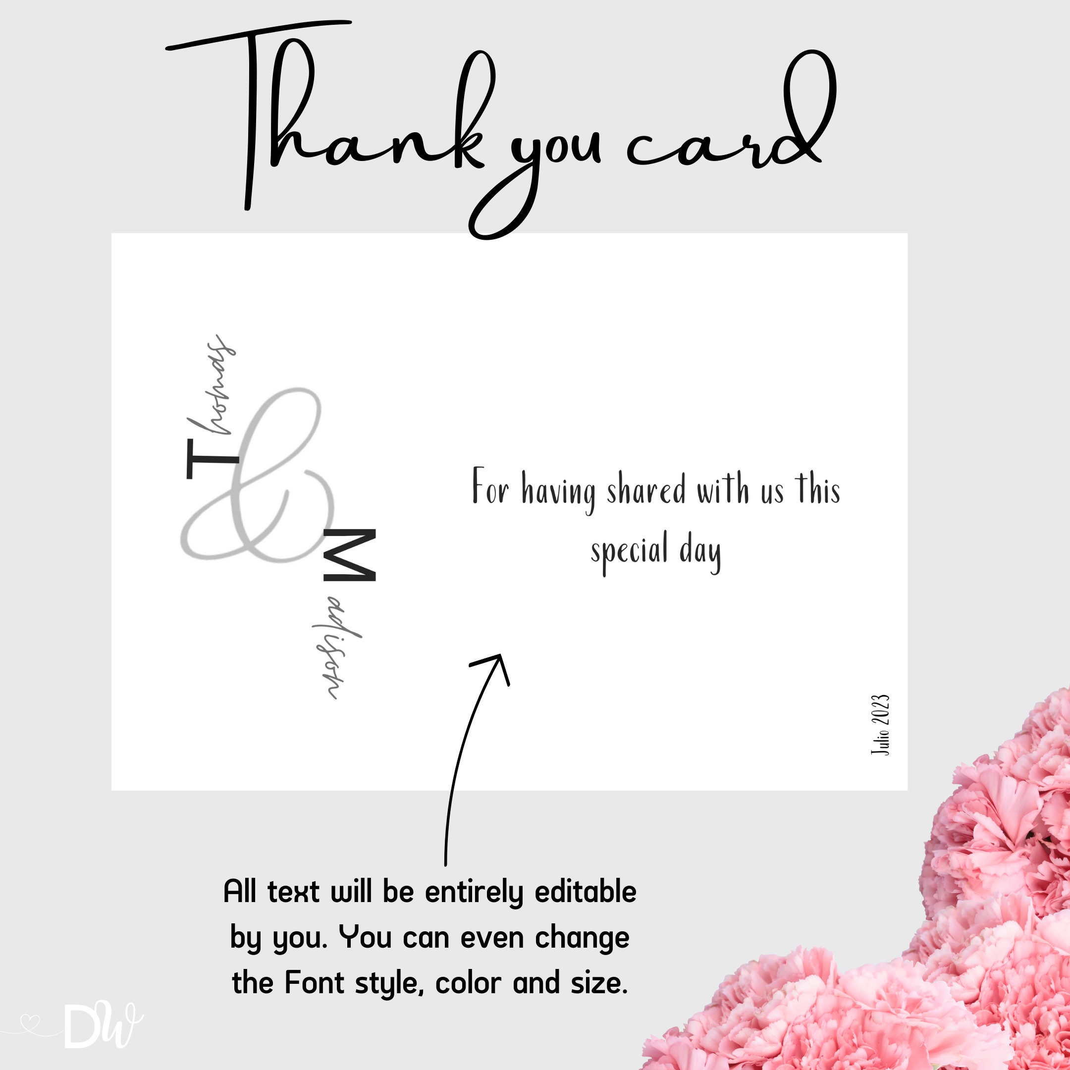 Wedding ELEGANT2 Thank You Card Template, Editable CARD Template ...