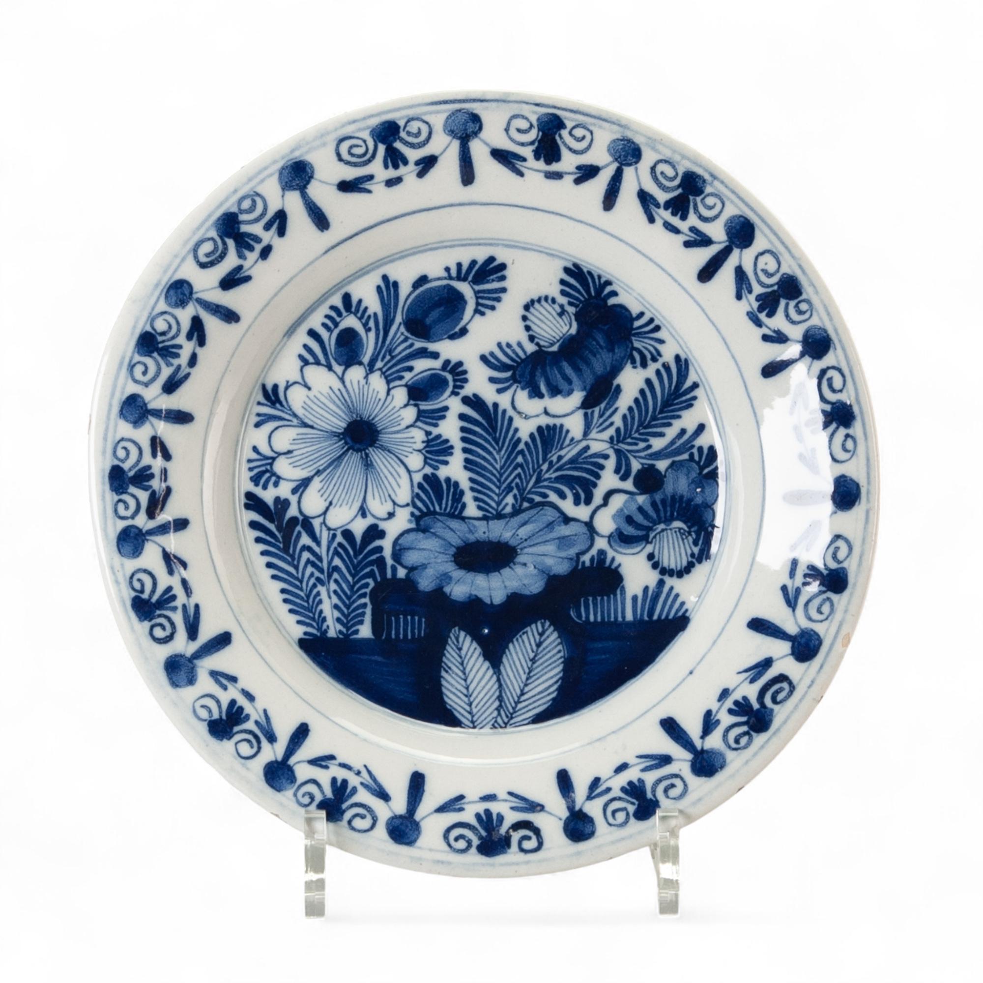Delft Blue Plates, Flowers Growing From Rockwork, Dutch, 18th. Ct. Set ...