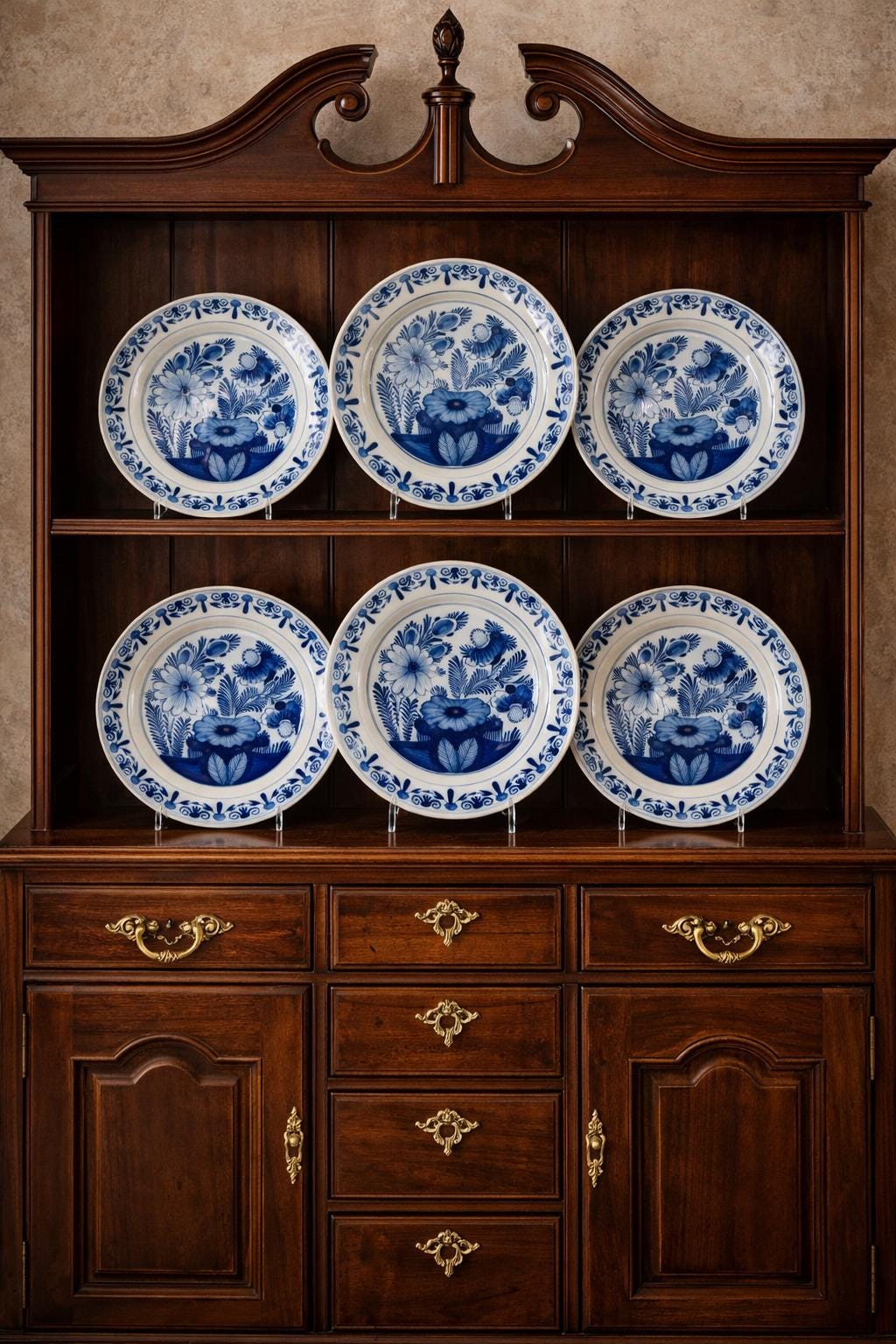 Delft Blue Plates, Flowers Growing From Rockwork, Dutch, 18th. Ct. Set ...