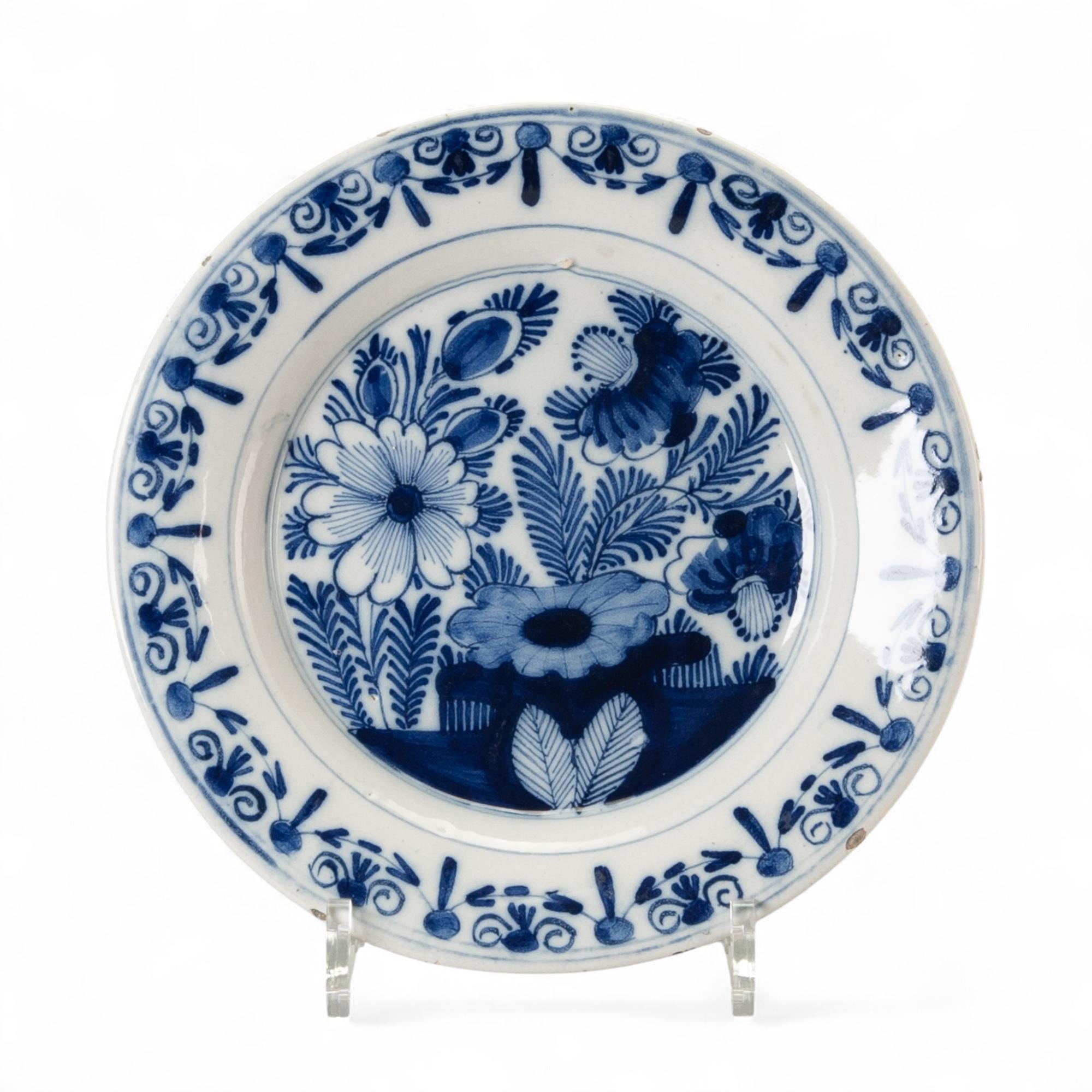 Delft Blue Plates, Flowers Growing From Rockwork, Dutch, 18th. Ct. Set ...