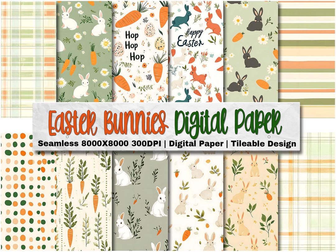 20 Easter Bunnies Digital Paper in 8K - 20 Seamless Patterns Easter ...