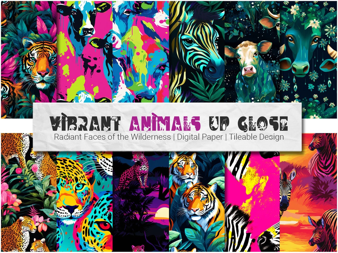 Vibrant Animals Prints up Close - Digital Paper Pack 12 Seamless ...