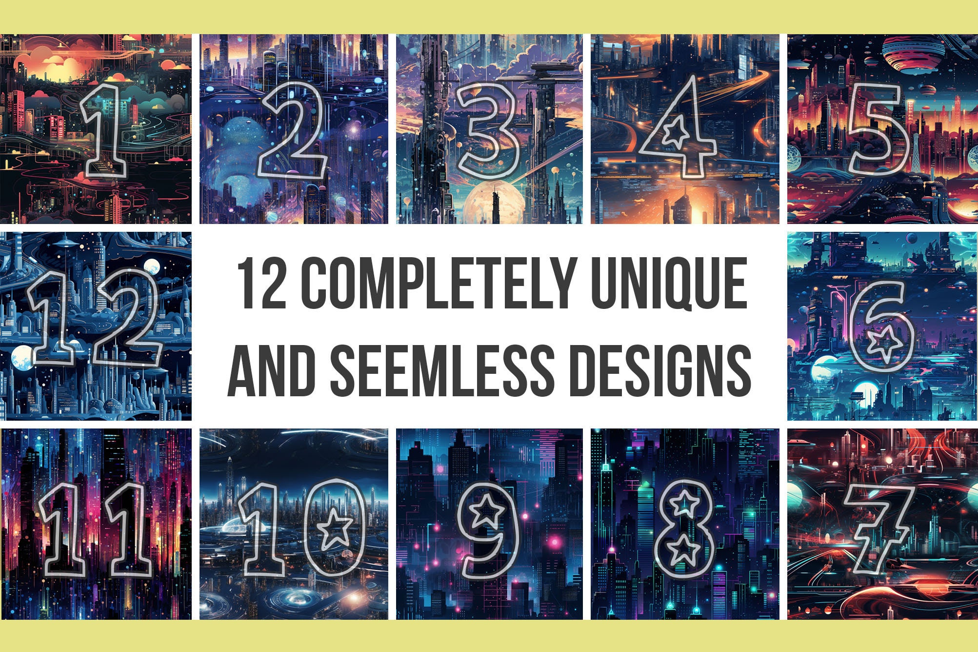 Hyperfuturistic City Skylines - Digital Paper Pack - 12 Seamless ...