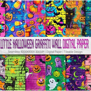 Little Halloween Graffiti Wall Digital Paper in 8K - 12 Seamless ...