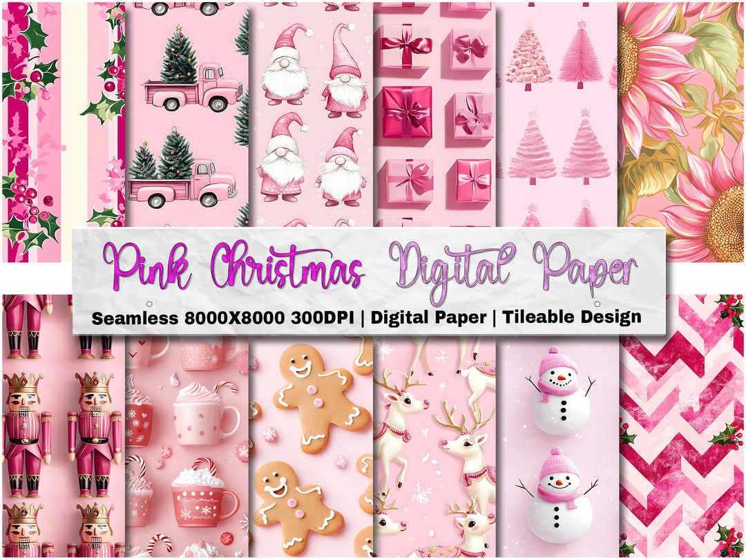 20 Pink Christmas Digital Paper 8K - 20 Seamless Patterns, Pink ...