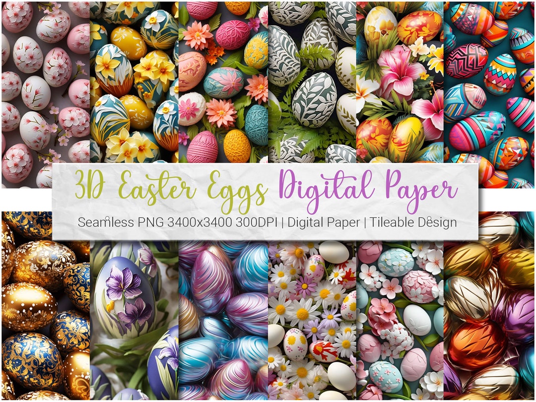 3D Easter Eggs Digital Paper 16 Seamless Tileable PNG Seamless Easter ...