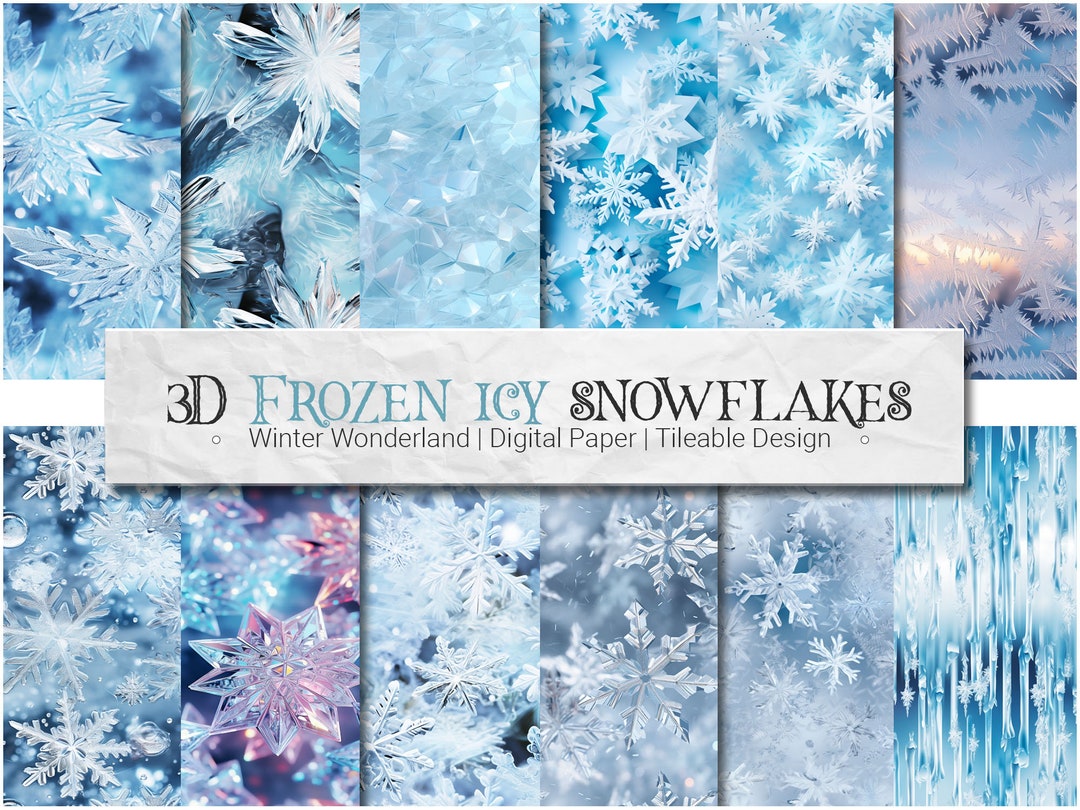 3D Frozen Icy Snowflakes - Digital Paper Pack 12 Seamless Tileable ...