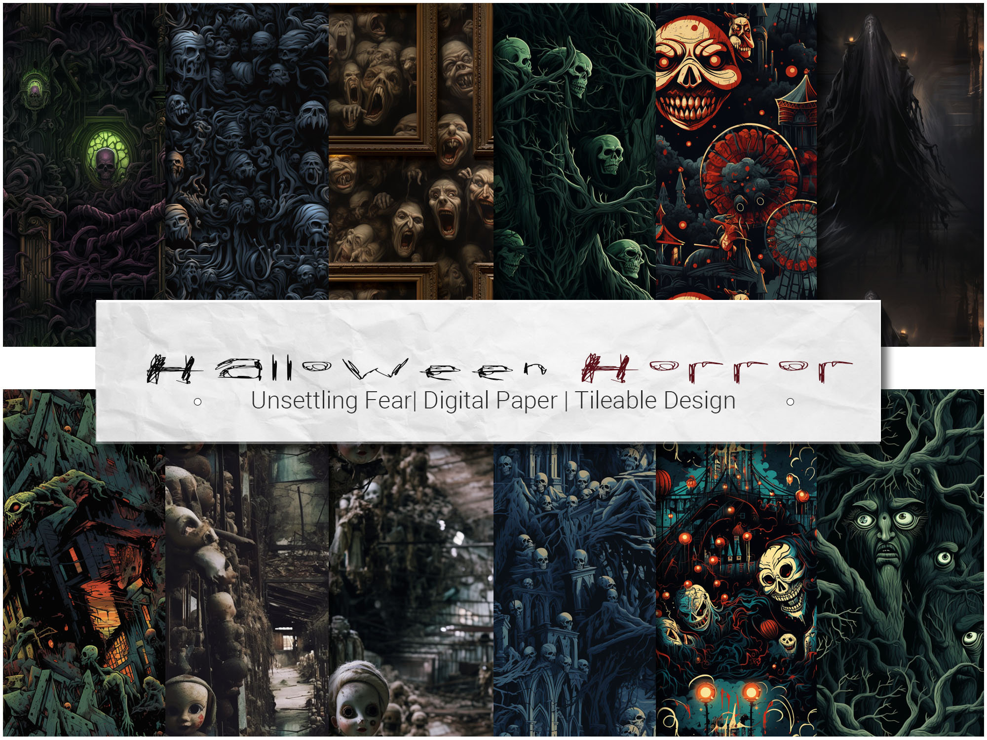 Scary Halloween 12 Seamless Tileable PNG Patterns High - Etsy