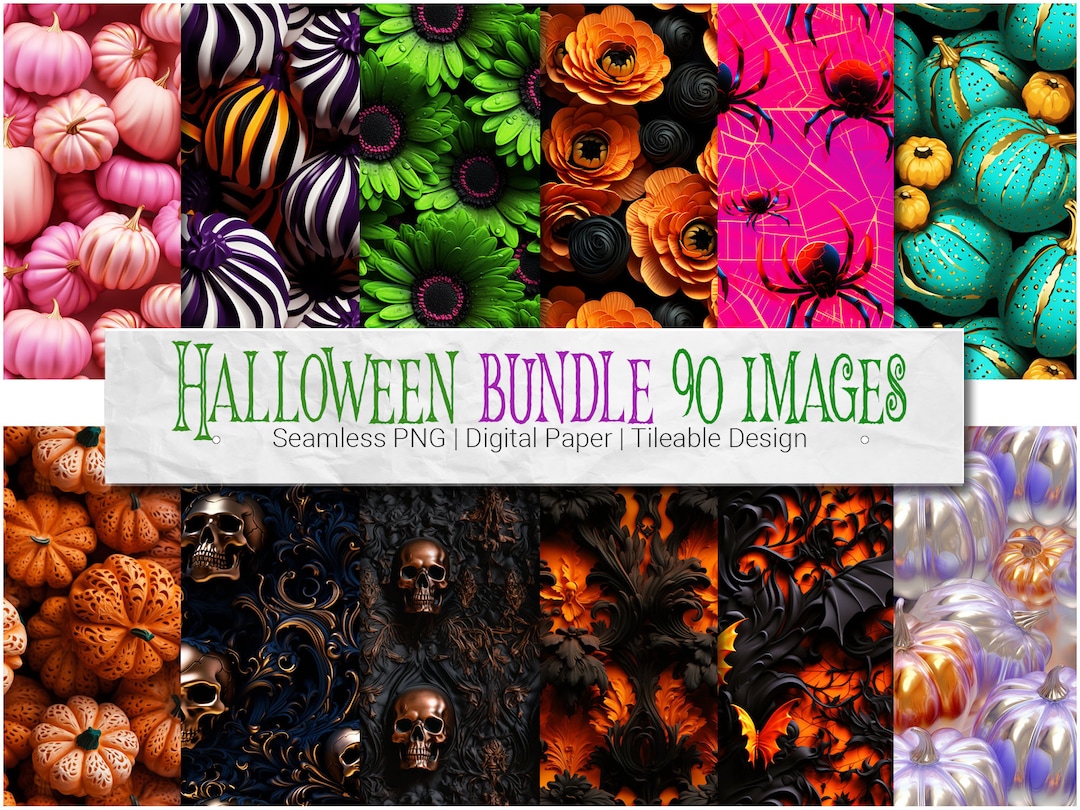 Halloween Bundle 90 Images - Digital Paper Pack 90 Seamless Tileable ...