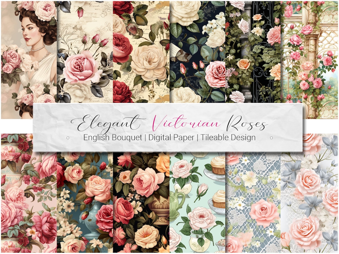 Elegant Victorian Roses - Digital Paper Pack - 12 Seamless, Tileable ...