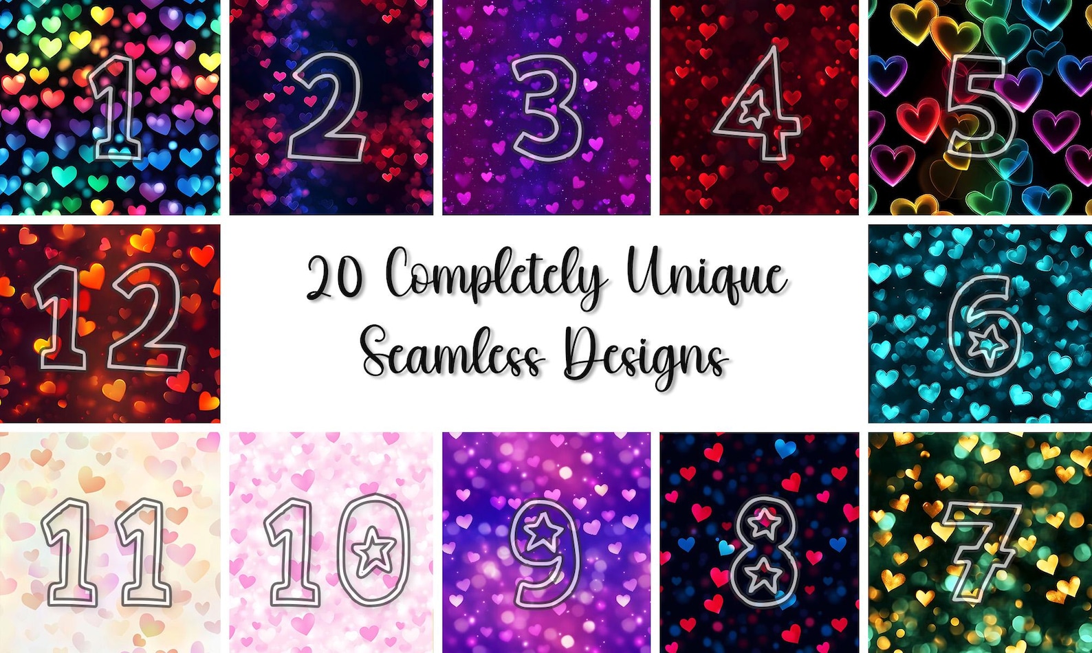 20 Bokeh Valentines Hearts Digital Paper in 8K - 20 Seamless Patterns ...