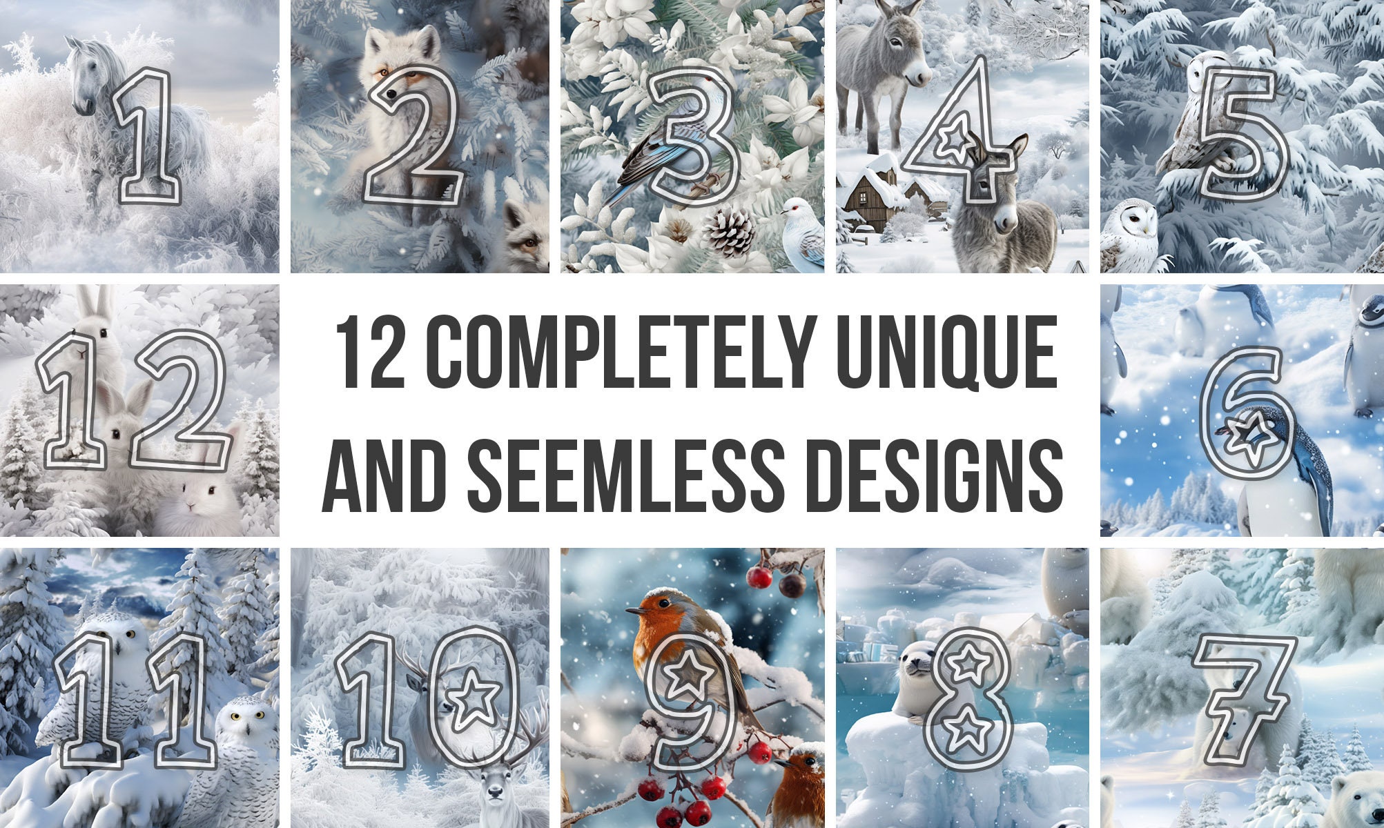 3D Christmas Winter Animals - Digital Paper 12 Seamless Tileable ...