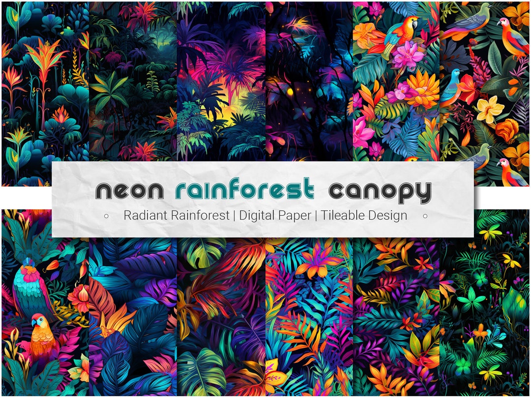Neon Rainforest Canopy - Digital Paper Pack - 12 Seamless, Tileable PNG ...